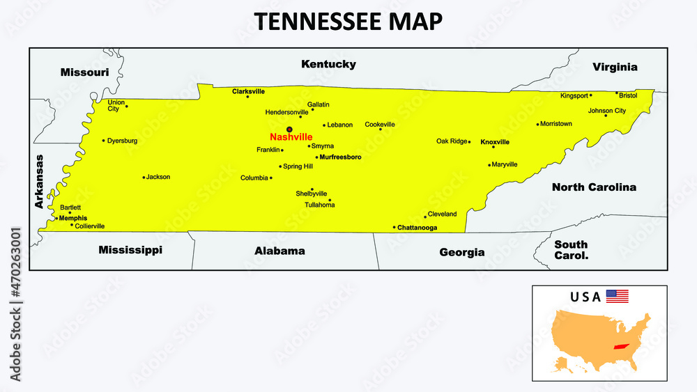 Tennessee Map. State and district map of Tennessee. Political map of ...