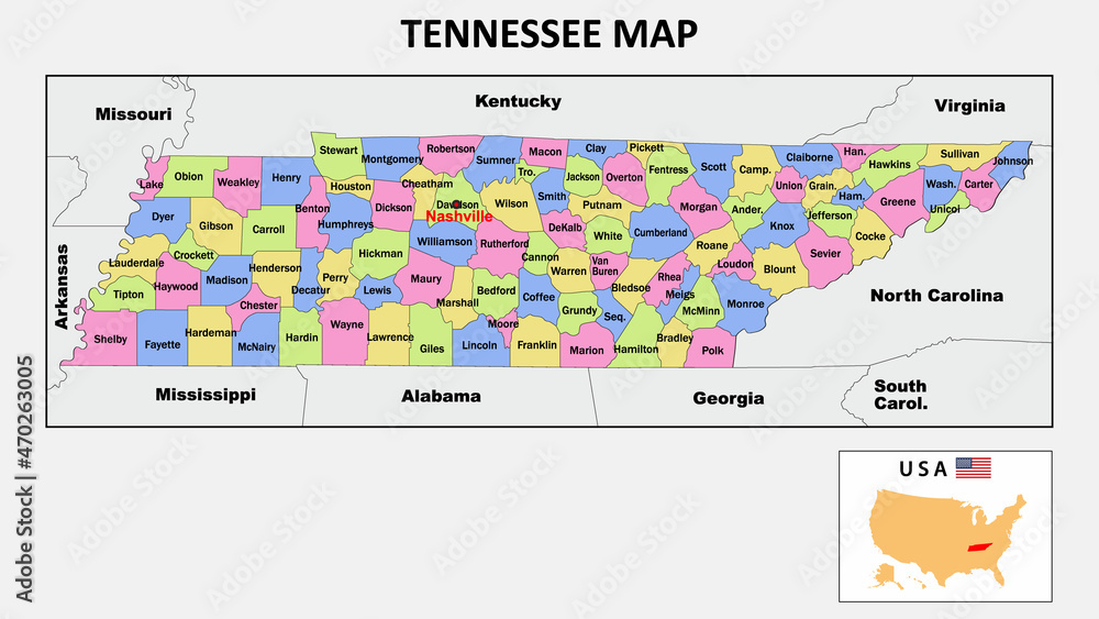 Tennessee Map. State and district map of Tennessee. Political map of ...