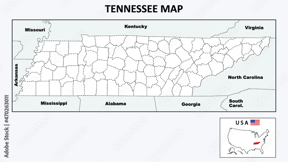 Tennessee Map. Political map of Tennessee with boundaries in Outline ...
