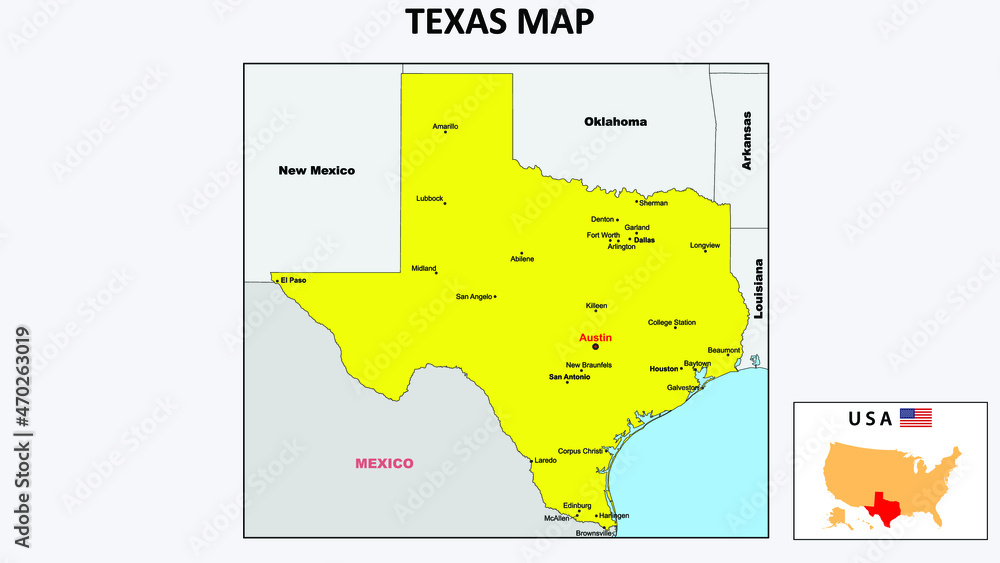 Texas Map. State and district map of Texas. Political map of Texas with ...