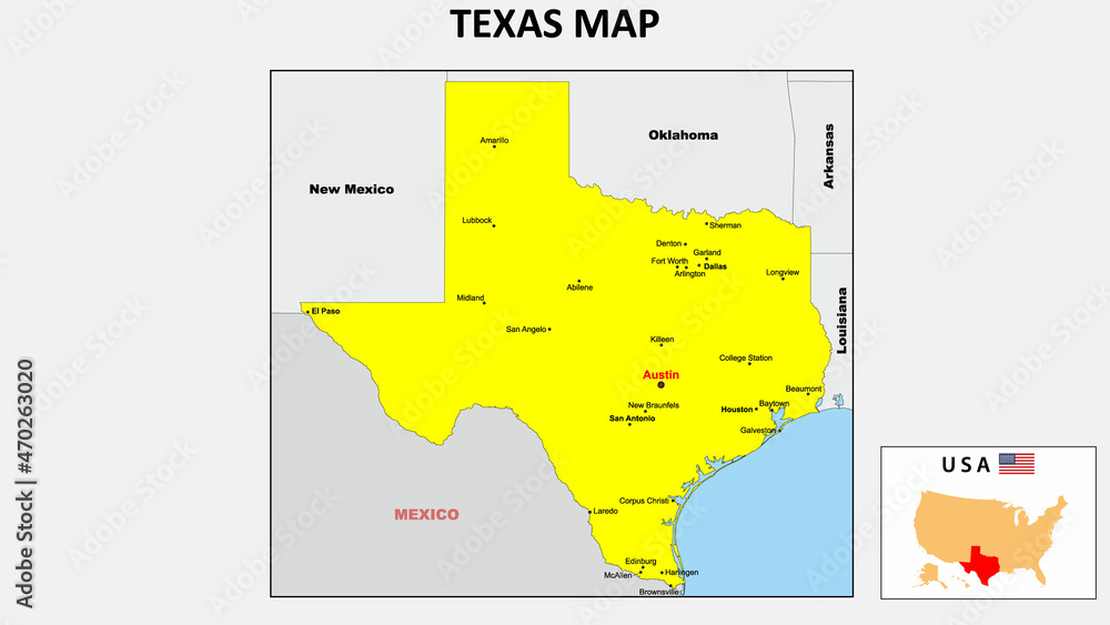 Texas Map. State and district map of Texas. Political map of Texas with ...