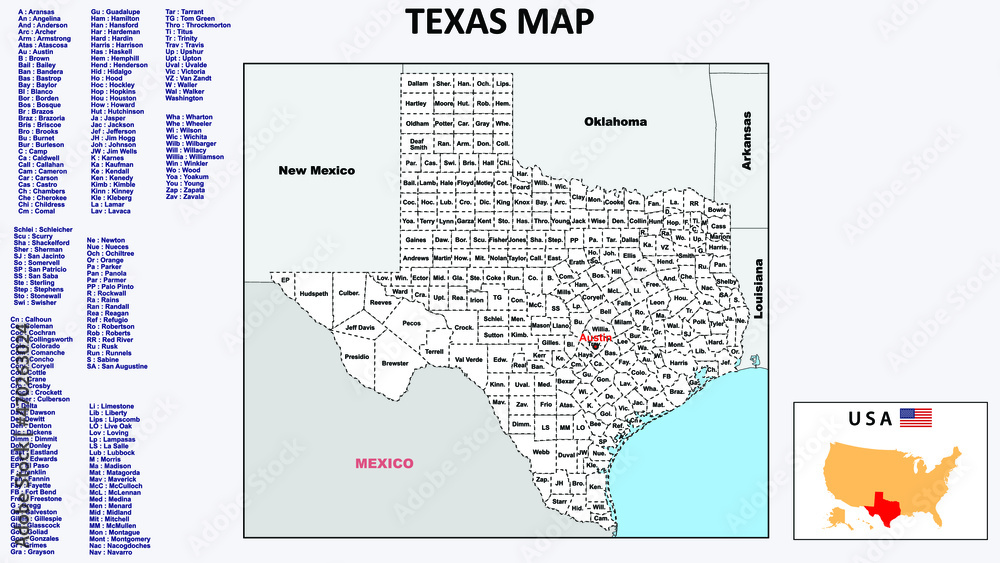 Texas Map. Political map of Texas with boundaries in white color. Stock ...