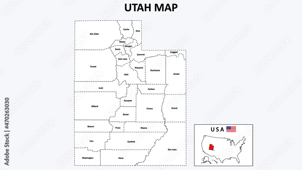 Utah Map. State and district map of Utah. Administrative map of Utah ...
