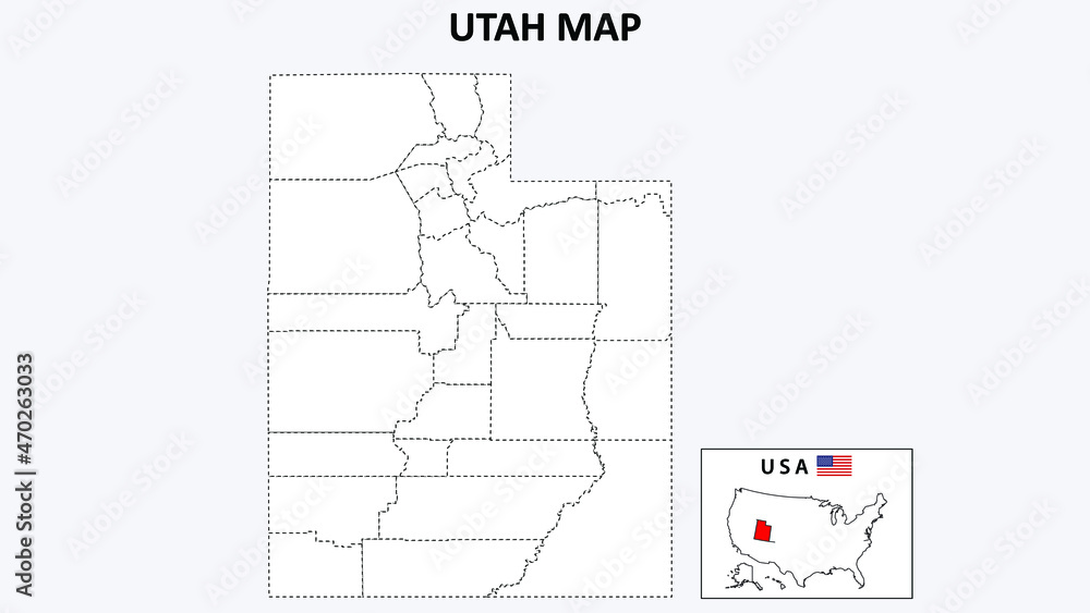 Utah Map. State and district map of Utah. Political map of Utah with ...