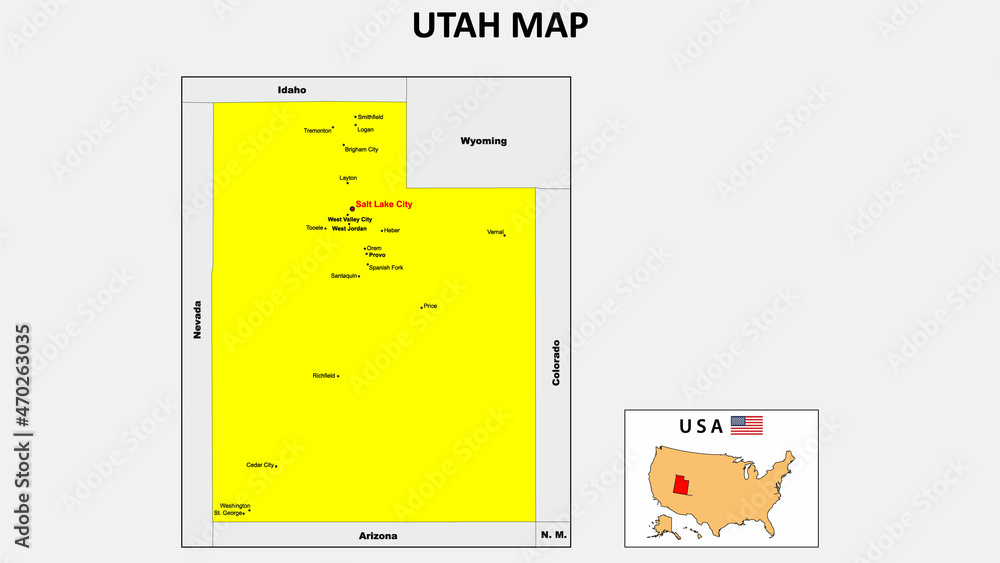 Utah Map. State and district map of Utah. Political map of Utah with ...