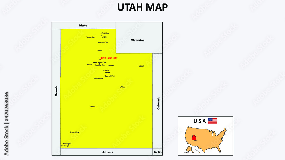 Utah Map. State and district map of Utah. Political map of Utah with ...