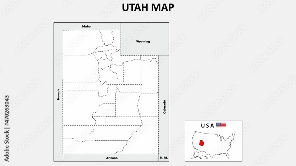Utah Map. Political map of Utah with boundaries in Outline. Stock ...