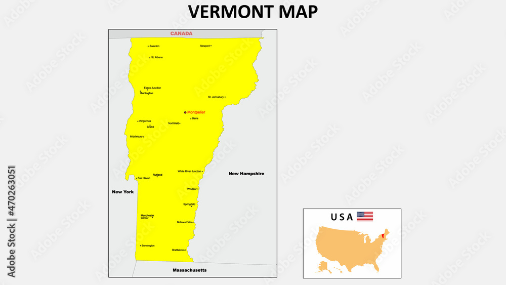 Vermont Map. State and district map of Vermont. Political map of ...