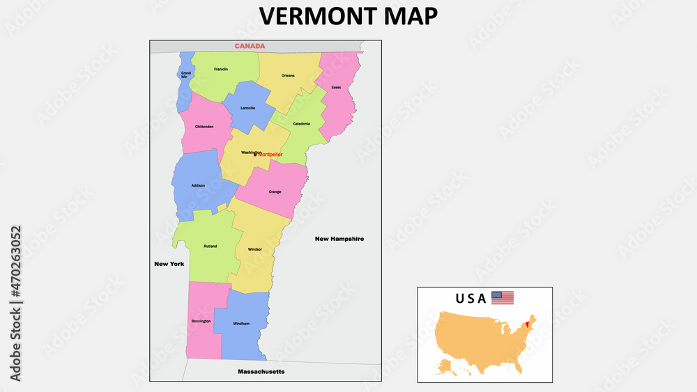 Vermont Map. State and district map of Vermont. Political map of ...