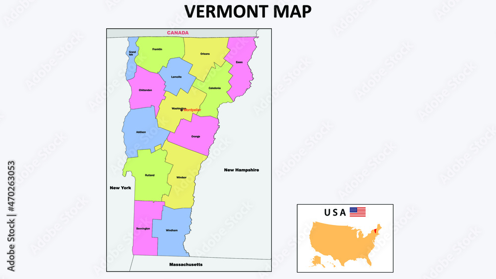Vermont Map. State and district map of Vermont. Political map of ...