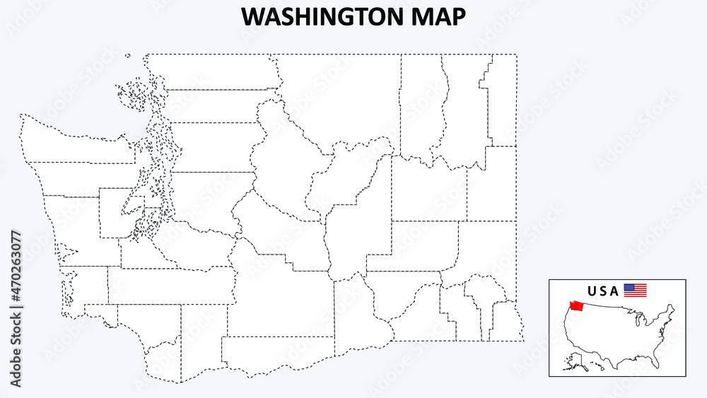 Washington Map. State and district map of Washington. Political map of ...