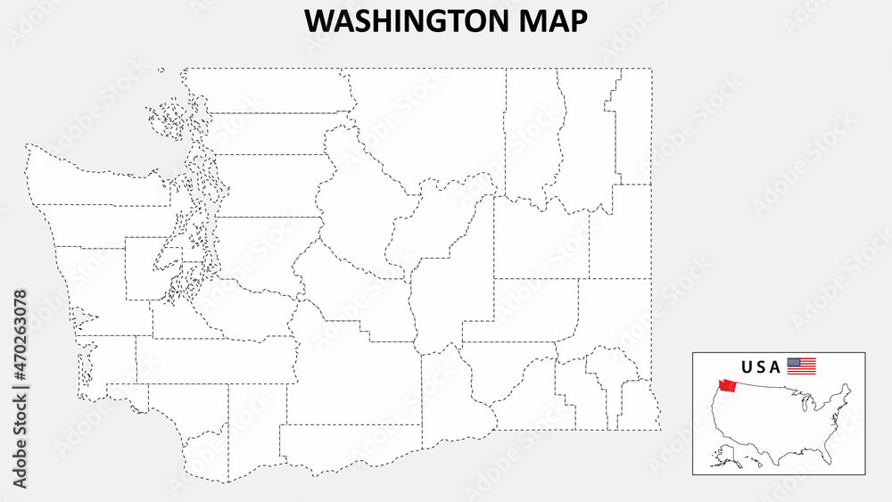 Washington Map. State and district map of Washington. Political map of ...