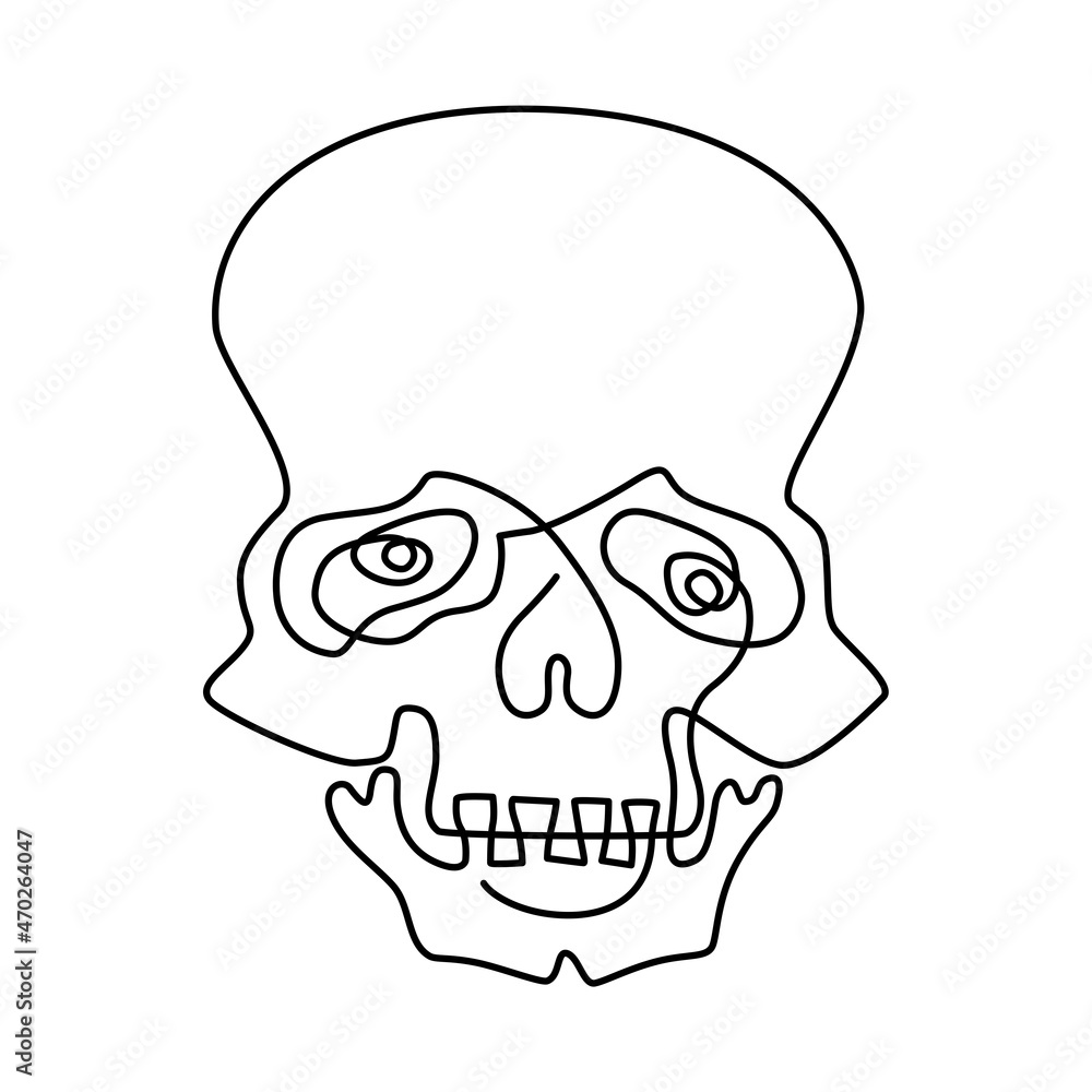 Human skull. Continuous line drawing. Humorous vector illustration ...