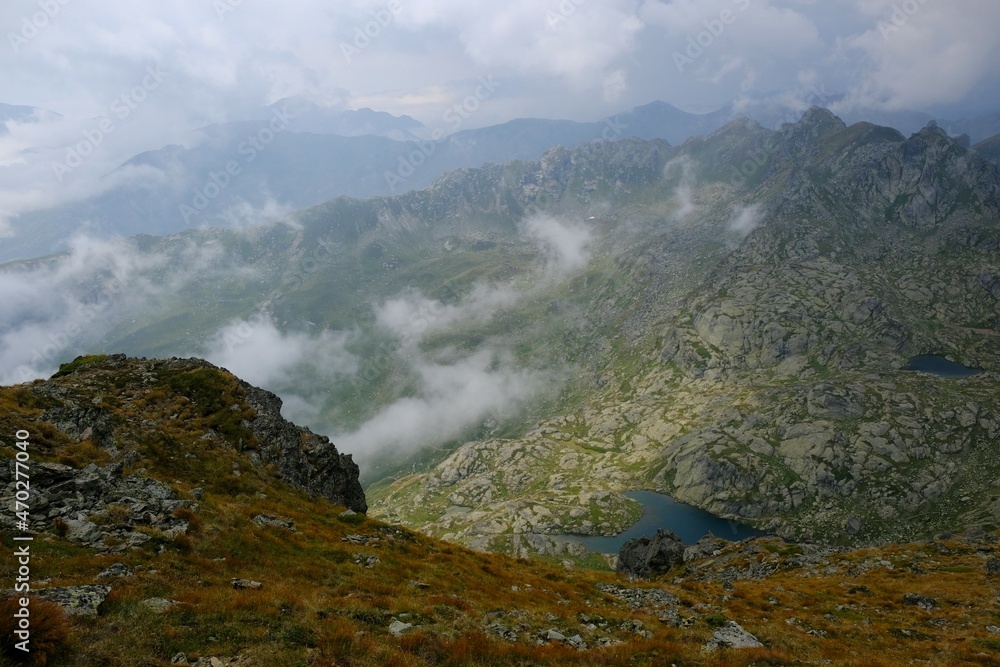 Beautiful mountain view above clouds from peak Djeravica (Gjerovica ...
