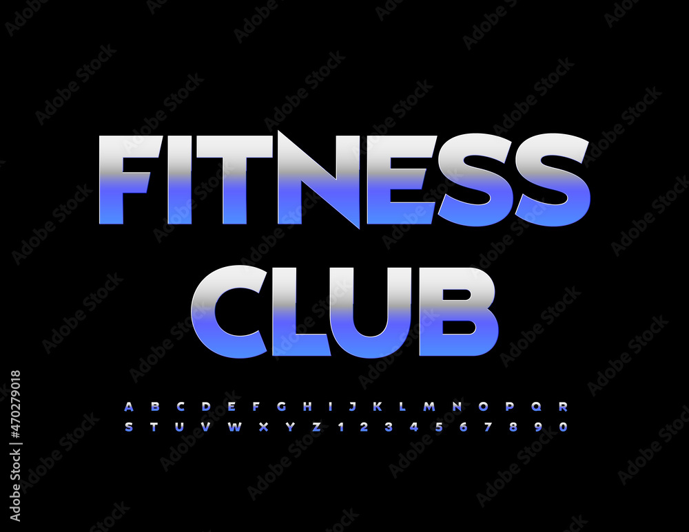Vector modern Sign Fitness Club. Metallic Font. Stylish Iron Alphabet ...