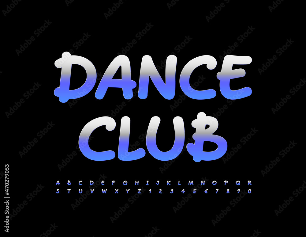 Vector Metallic Emblem Dance Club. Modern Playful Font. Silver Alphabet ...