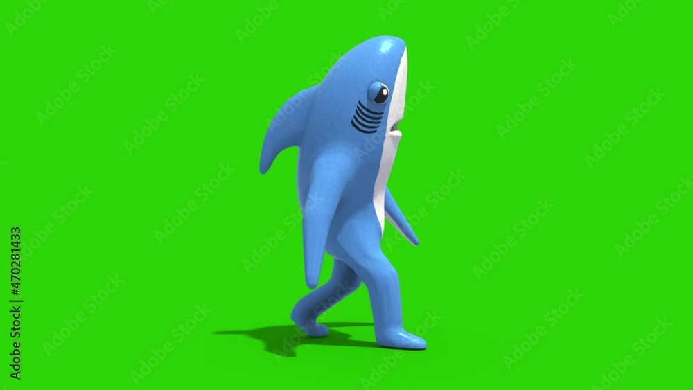 Mr Shark Baby Shark Green Screen Walkcycle Side Kids 3D Rendering ...