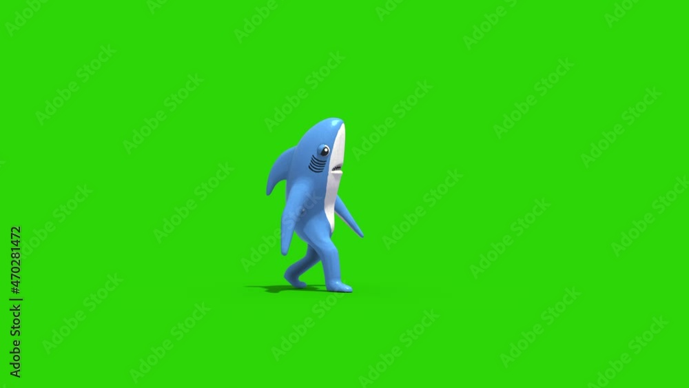 Mr Shark Baby Shark Green Screen Walks Side Kids 3D Rendering Animation ...