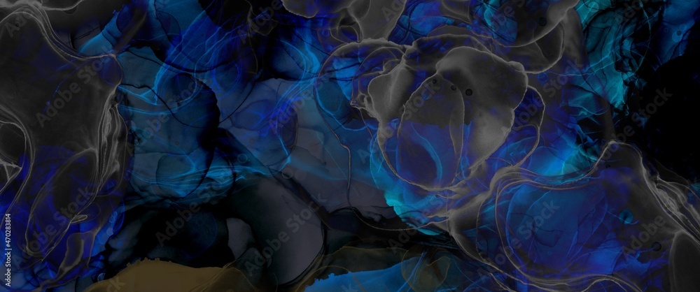 Blue darkish abstract background made with alcohol ink technique ...