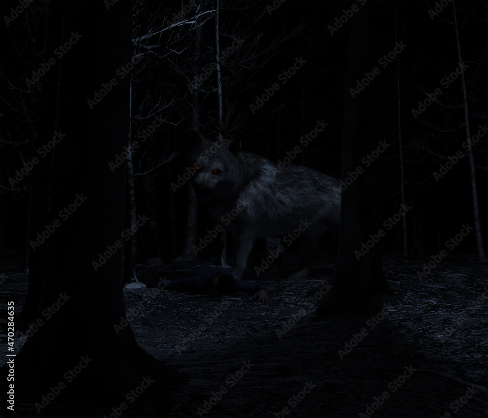 Giant Wolf Cryptid in a snowy forest Stock Illustration | Adobe Stock