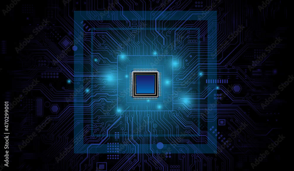 CPU Chip on Motherboard. Central Computer Processors CPU concept. Quantum computer, large data ...