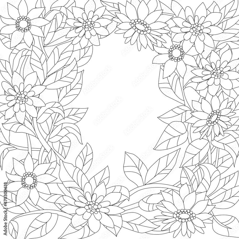 floral frame with flowers and leaves for your coloring book Stock ...