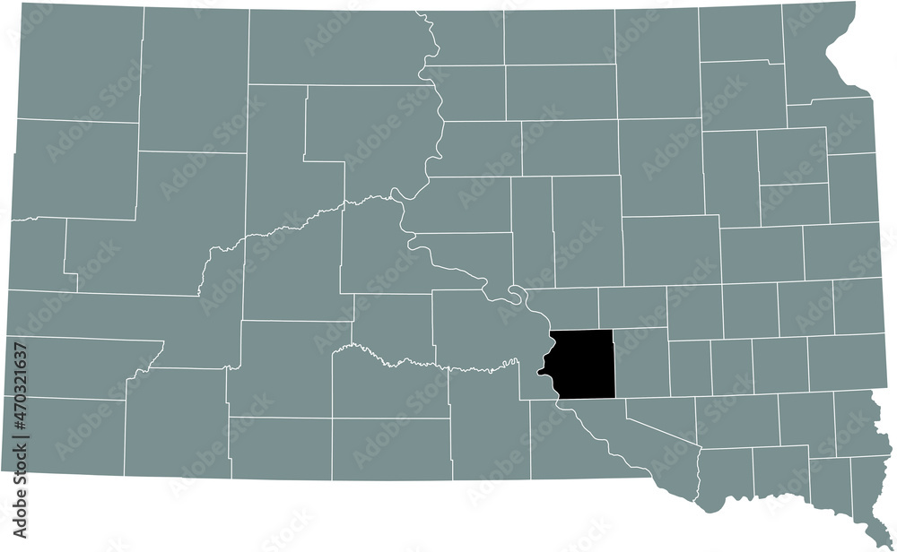 Black highlighted location map of the Brule County inside gray ...
