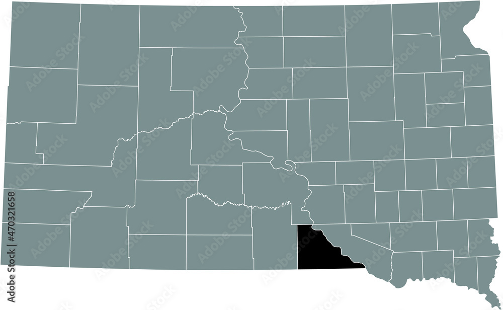 Black highlighted location map of the Gregory County inside gray ...