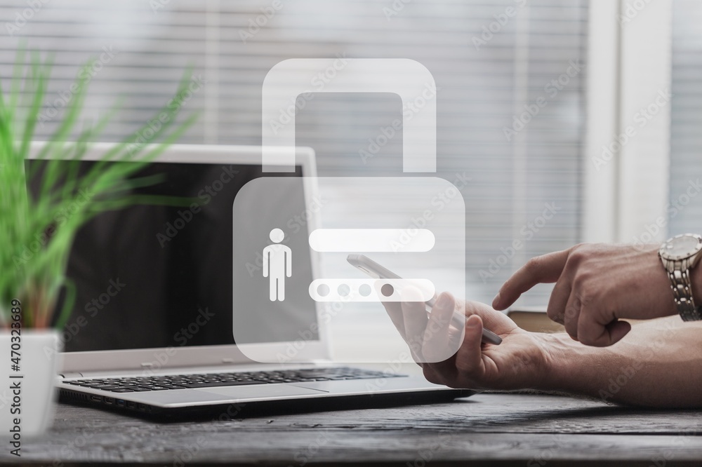 Human hand holding phone showing security code for reset password Stock ...