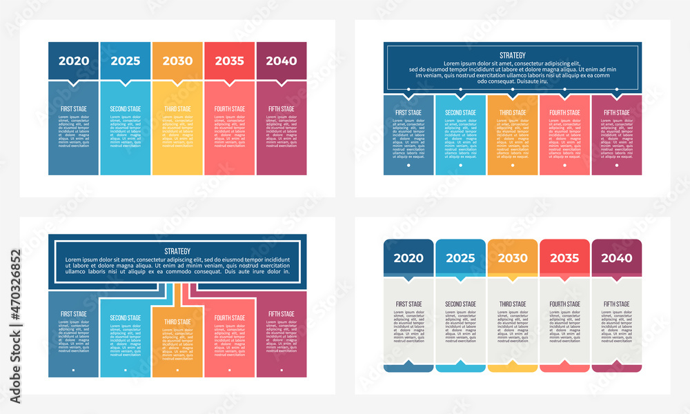 Business process. Chart with 5 steps, options, sections. Vector ...