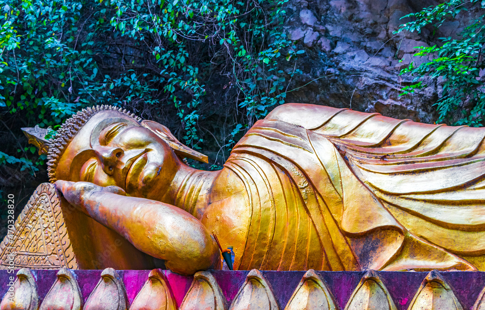 Sleeping buddha statue Phousi Hill Wat Chom Si Luang Prabang. Stock ...