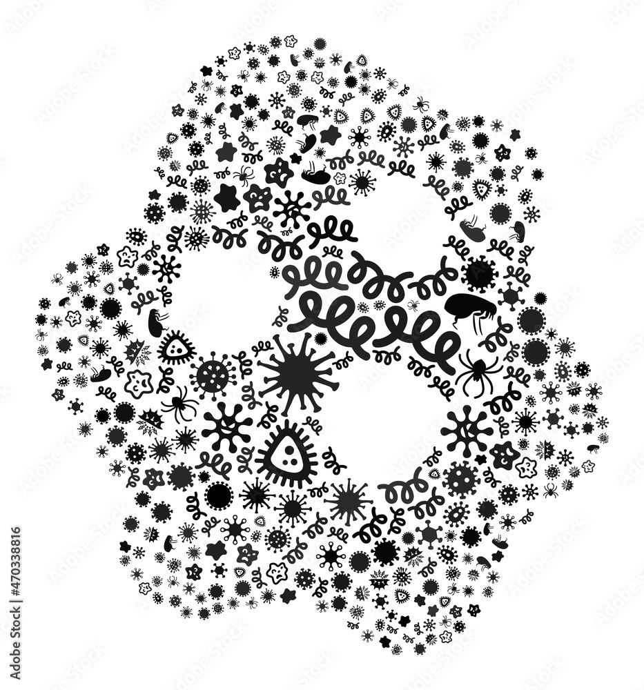 Vector infection amoeba icon collage of pandemic microbes. Amoeba ...