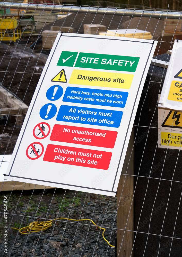 Construction site health and safety message rules sign board signage on ...
