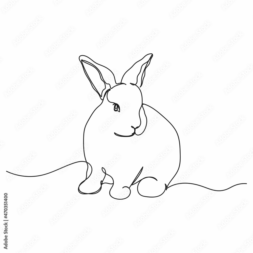 Vector continuous one single line drawing icon of little baby rabbit ...