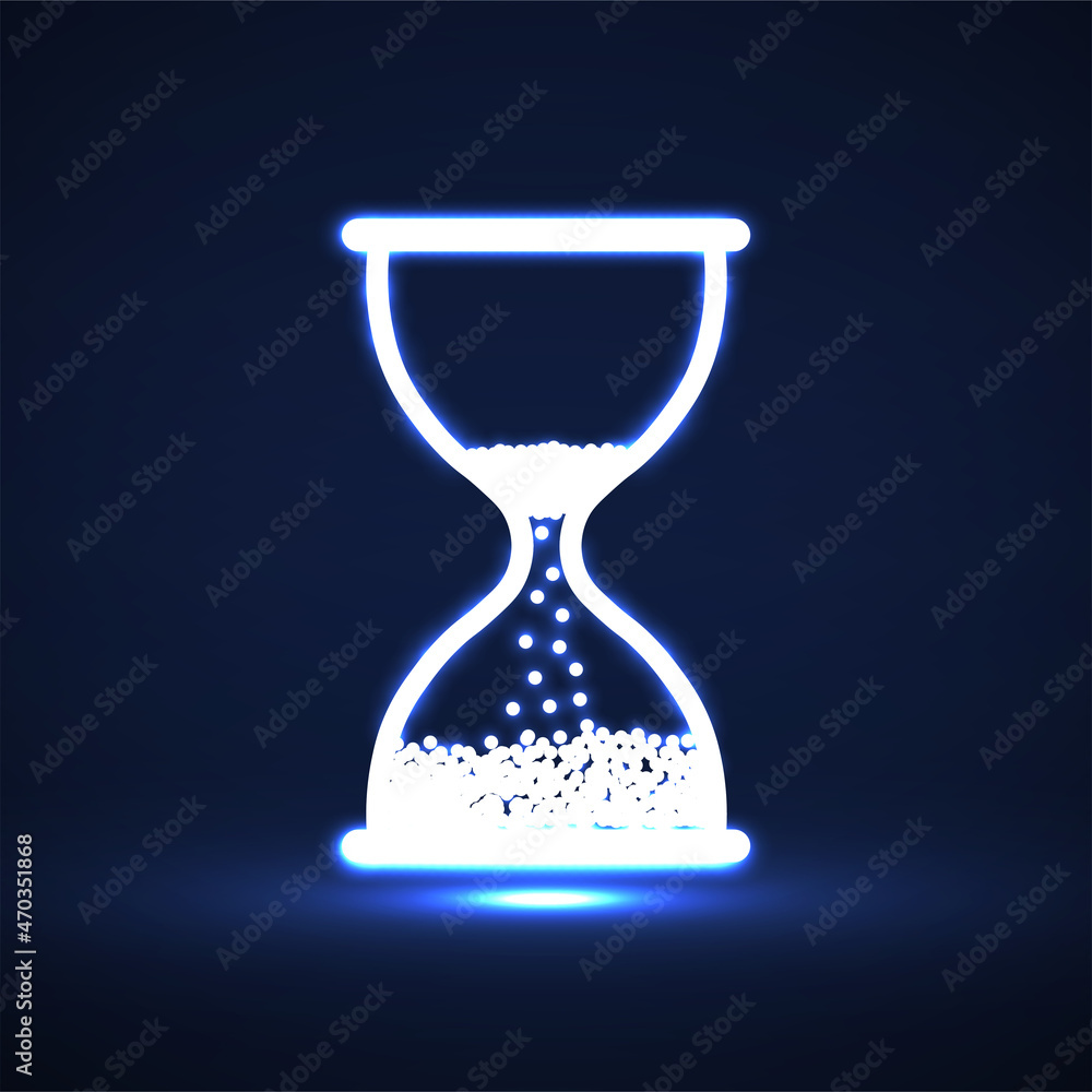 Neon hourglass isolated on white background. Glowing sand clock, time ...