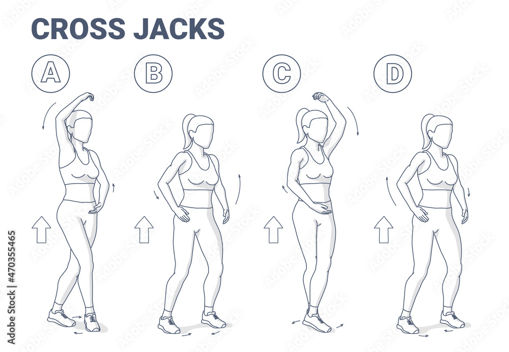 Cross Jacks Cardio Bunny Exercise Guide Illustration. Girl Working on ...