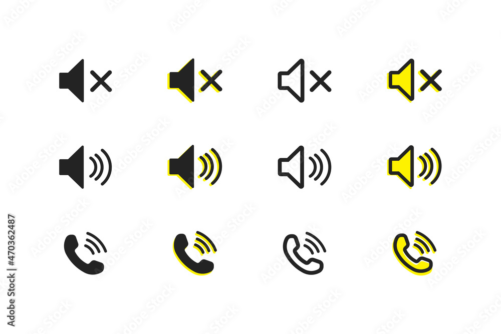 Volume, mute, sound, call phone symblos. Phone icon set. Symbol, logo ...