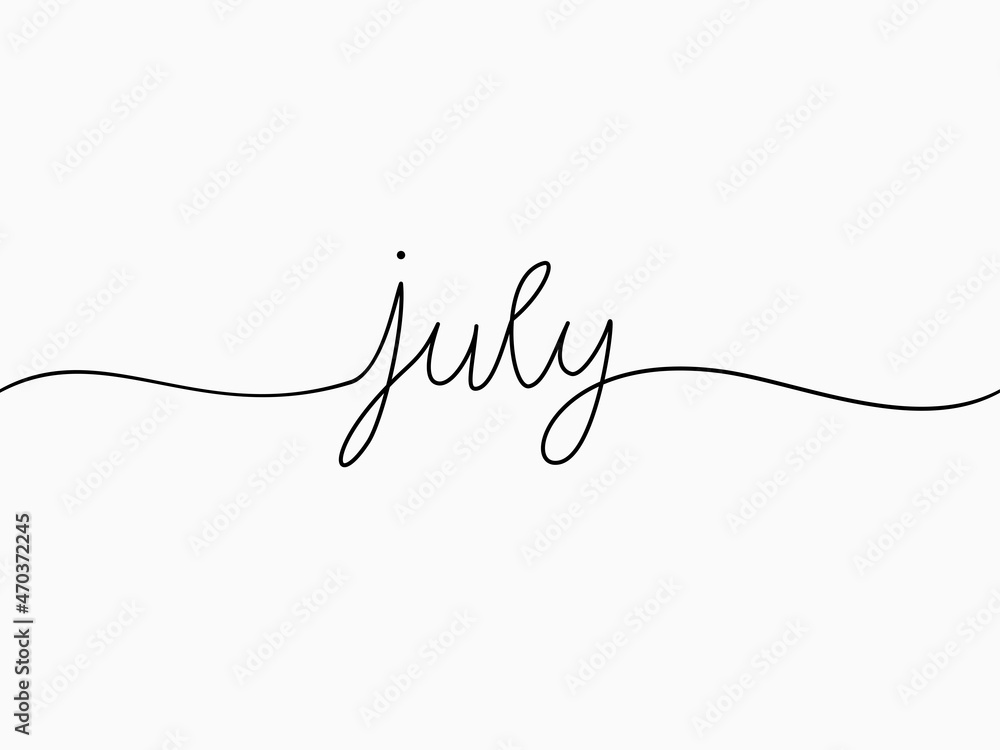 simple black July calligraphic continuous lettering text line month ...