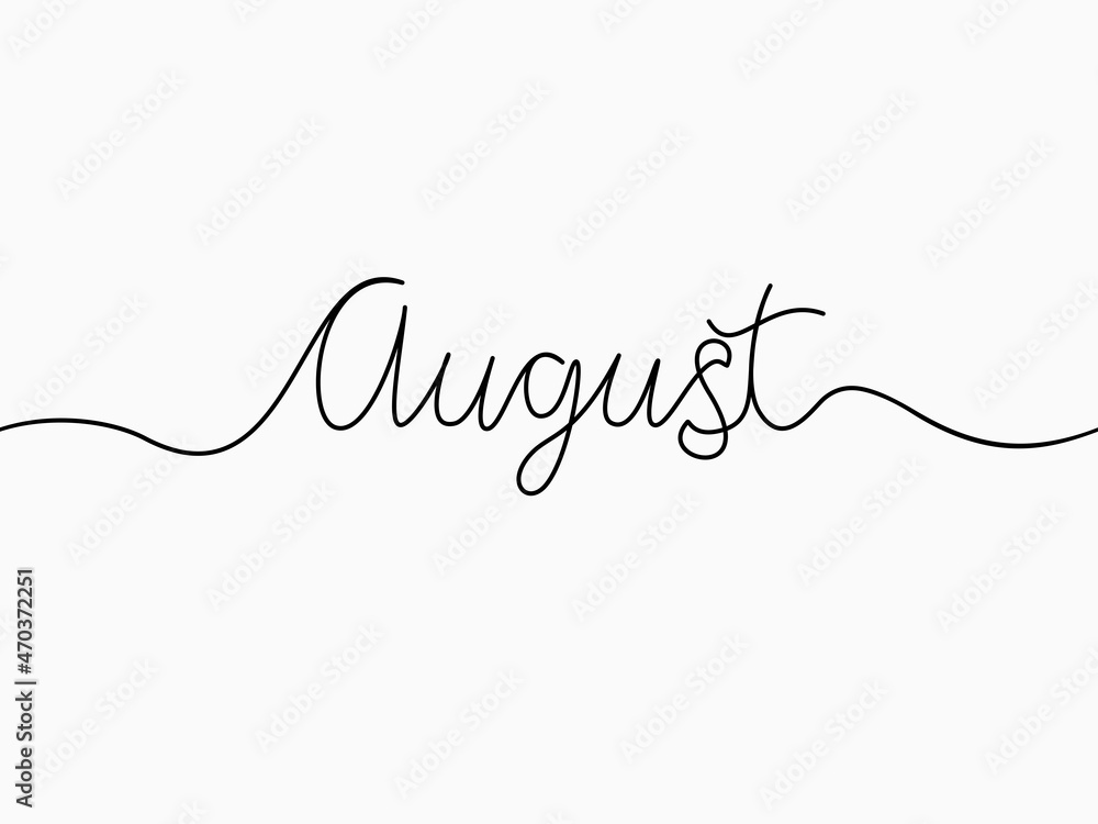 simple black August calligraphic continuous lettering text line month ...
