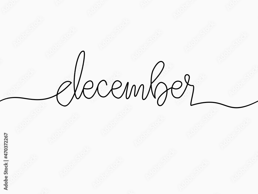 simple black December text calligraphic lettering continuous lines ...