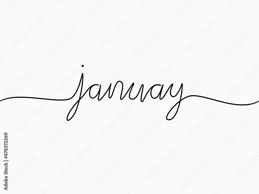 simple black January text calligraphic lettering continuous lines ...