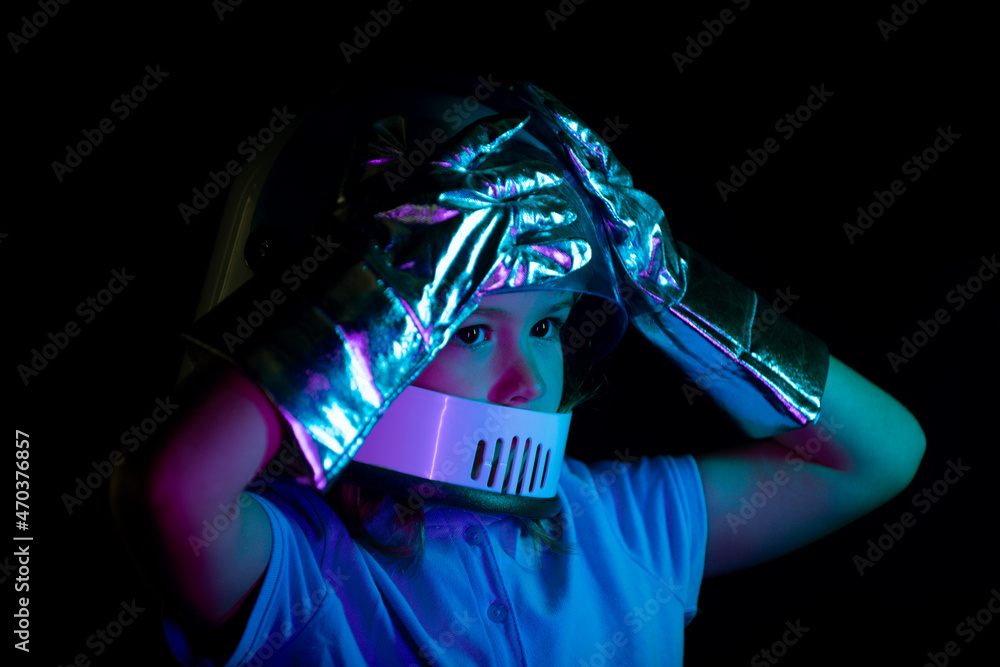 Little boy wearing an astronaut helmet costume and. Cute kid in ...