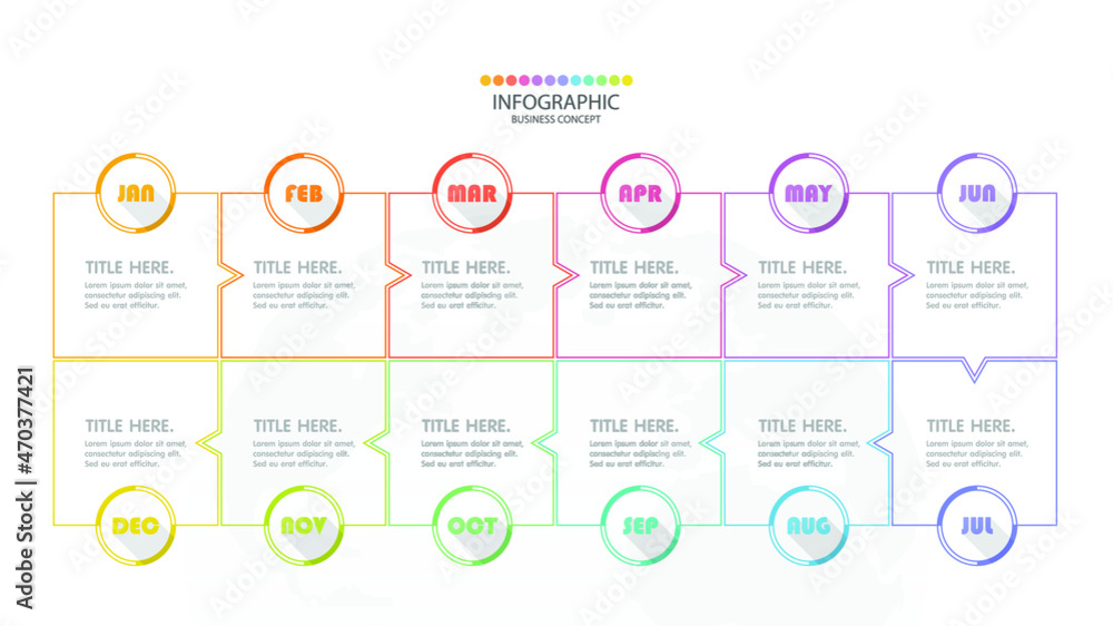 Timeline infographic with month or 12 steps, process or options ...