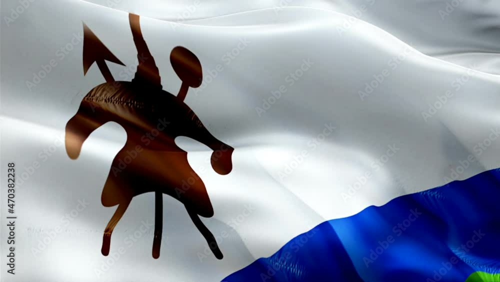Kingdom of Lesotho flag. National 3d Lesotho flag waving. Sign of ...