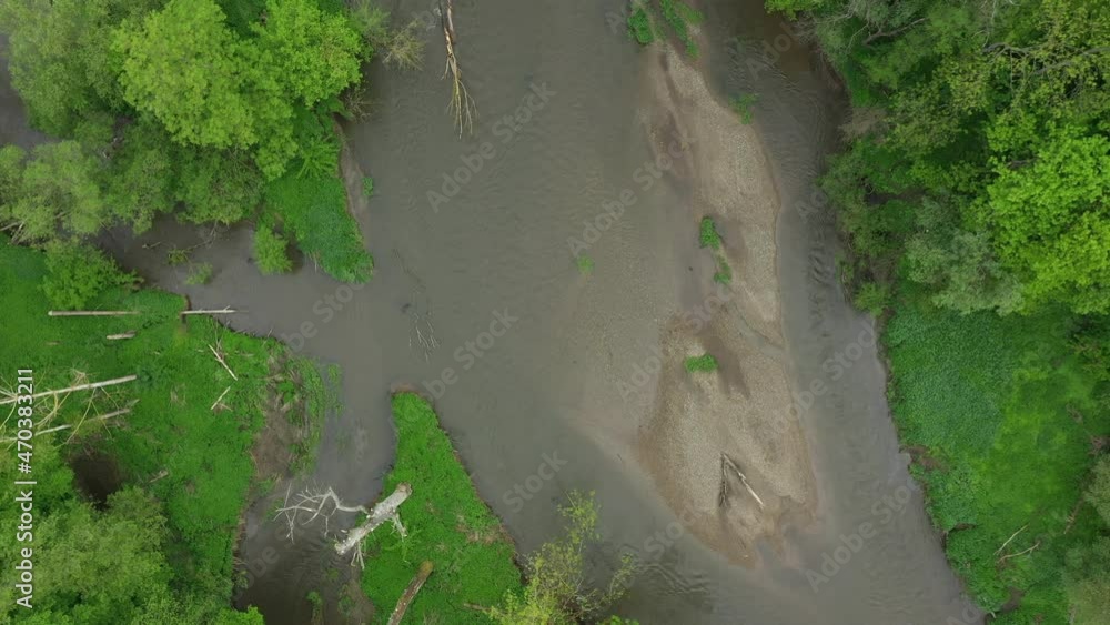 Floodplain river meanders delta dron aerial video shot inland sandy ...