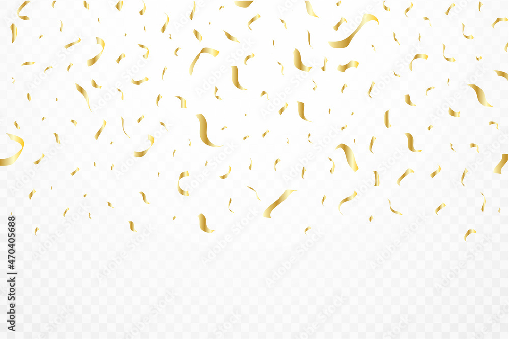 Confetti and foil background vector. Realistic golden ribbon and confetti falling illustration ...