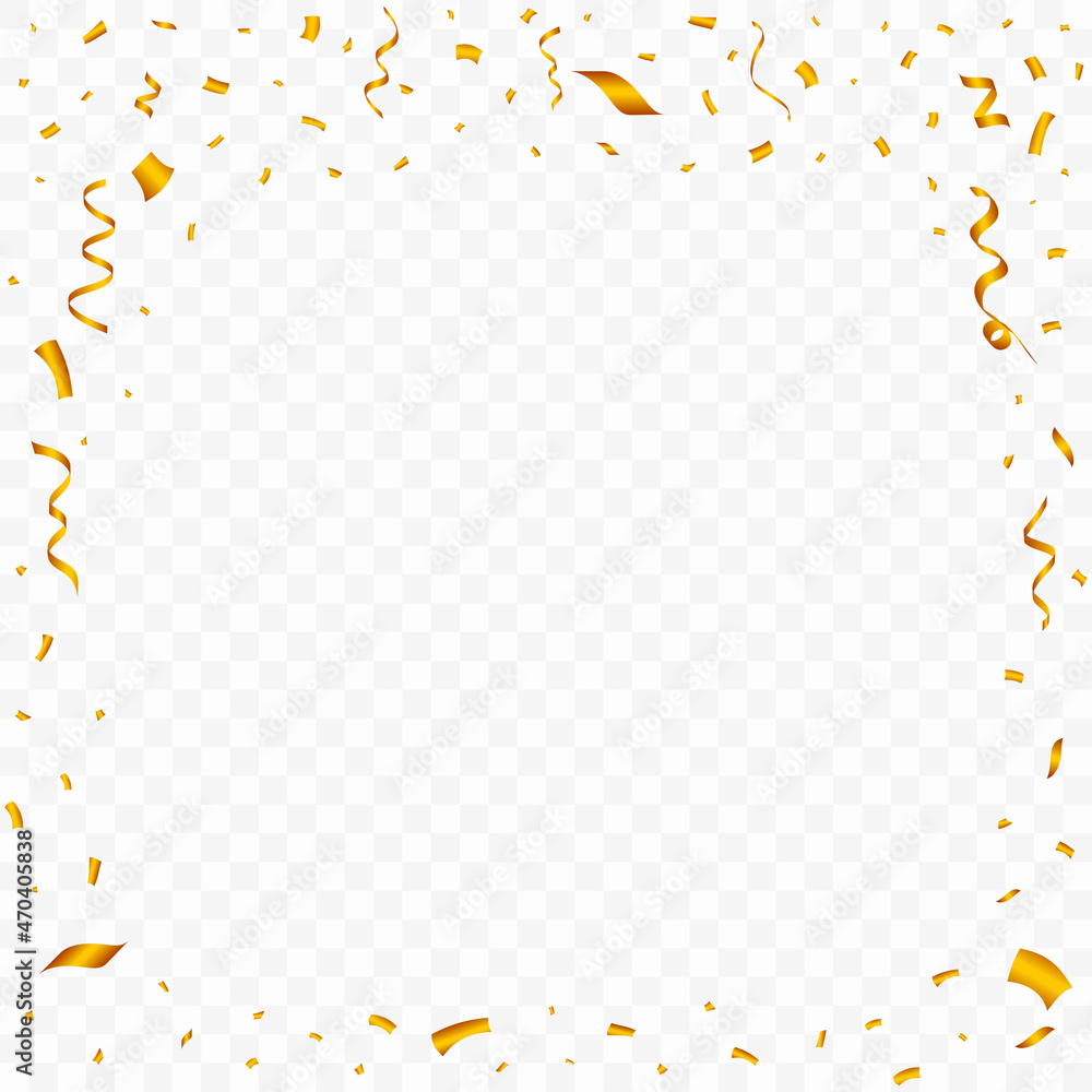 Confetti frame vector for the birthday background. Golden party element ribbon and confetti ...