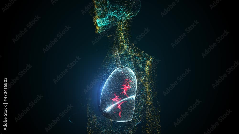 Simulated holographic lungs. Virus Detection 3d Animation. Artificial ...