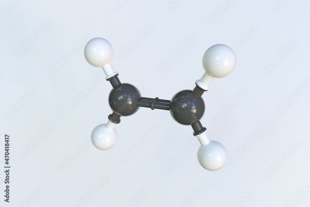 Ethene molecule, isolated molecular model. 3D rendering Stock ...