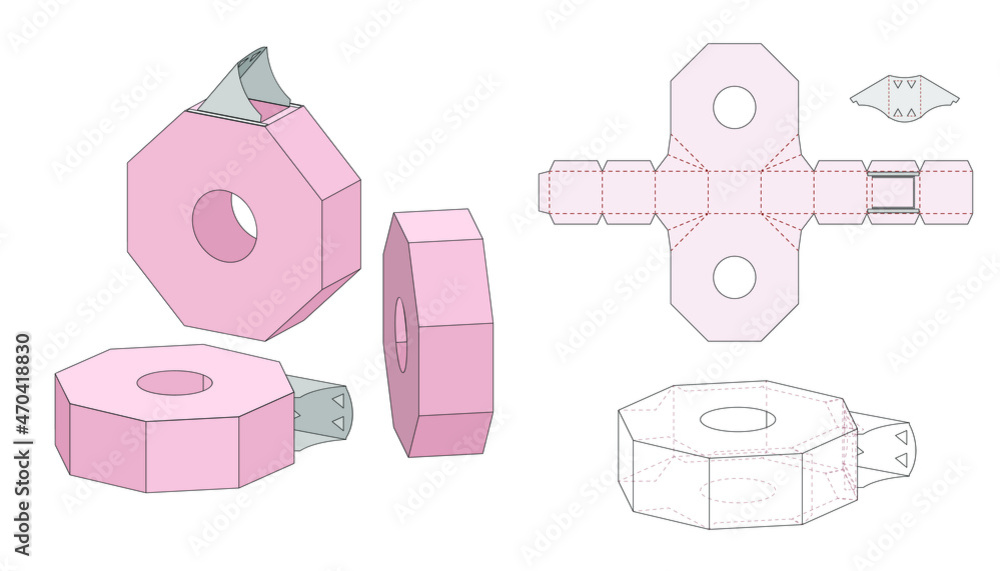 Retail Box with Blueprint Template. Cardboard Shaped Opening Carry Box ...